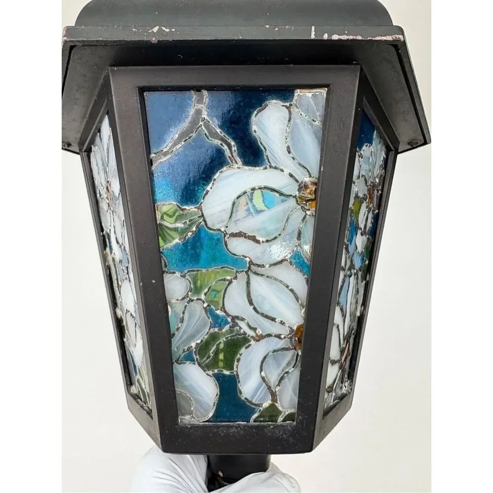No Brand | Other | Vtg Lamp Post Lantern Outdoor Light Stained Glass ...